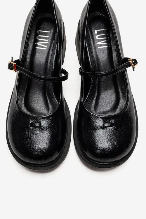 PROLOGUE SHOES Luanda Block Heel Mary Jane Shoes - Black