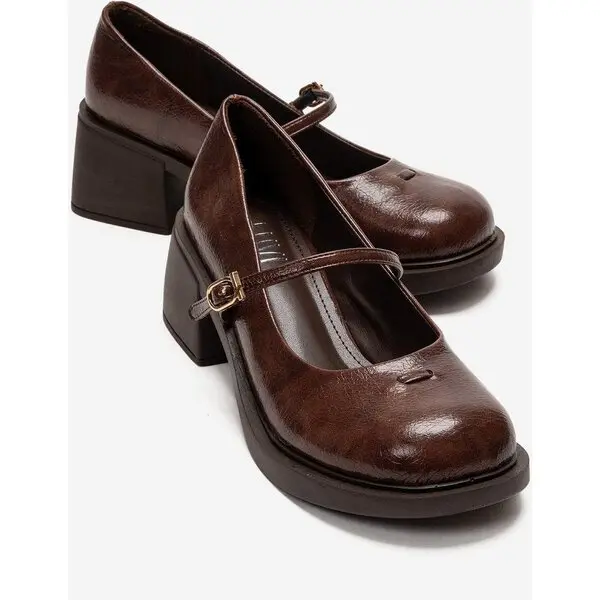 PROLOGUE SHOES Luanda Block Heel Mary Jane Shoes - Brown