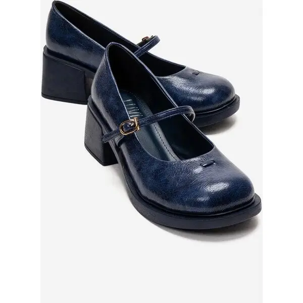 PROLOGUE SHOES Luanda Block Heel Mary Jane Shoes - Navy