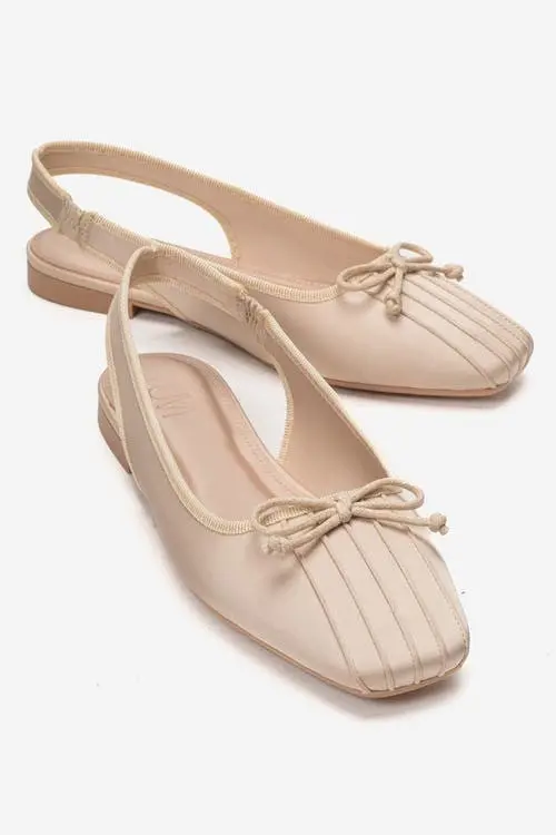 PROLOGUE SHOES Zelvia Bow Slingback Ballet Flats - Beige