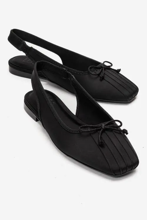 PROLOGUE SHOES Zelvia Bow Slingback Ballet Flats - Black