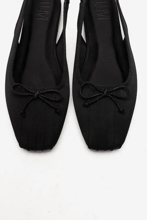 PROLOGUE SHOES Zelvia Bow Slingback Ballet Flats - Black