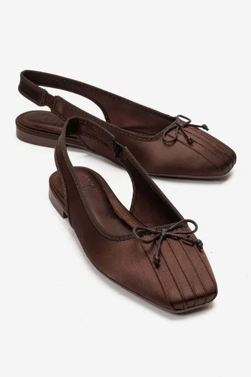 PROLOGUE SHOES Zelvia Bow Slingback Ballet Flats - Brown