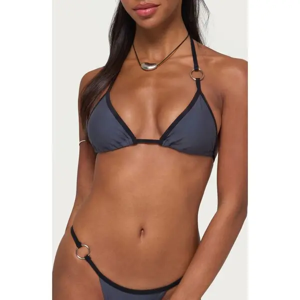 EDIKTED Kenni Contrast Binding Triangle Bikini Top - Gray