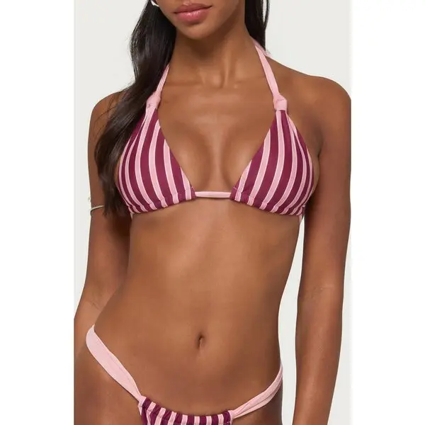 EDIKTED Striped Knotted Bikini Top - Pink