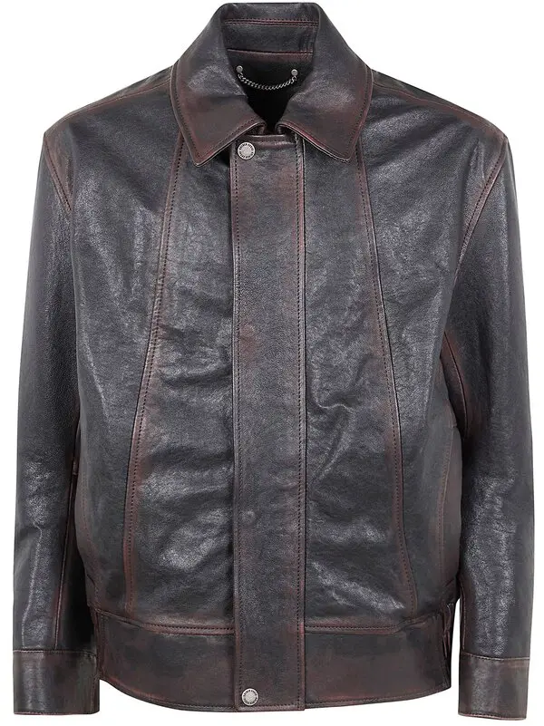 GOLDEN GOOSE Journey M's" Prince Nappa Leather Bomber Jacket - Blue