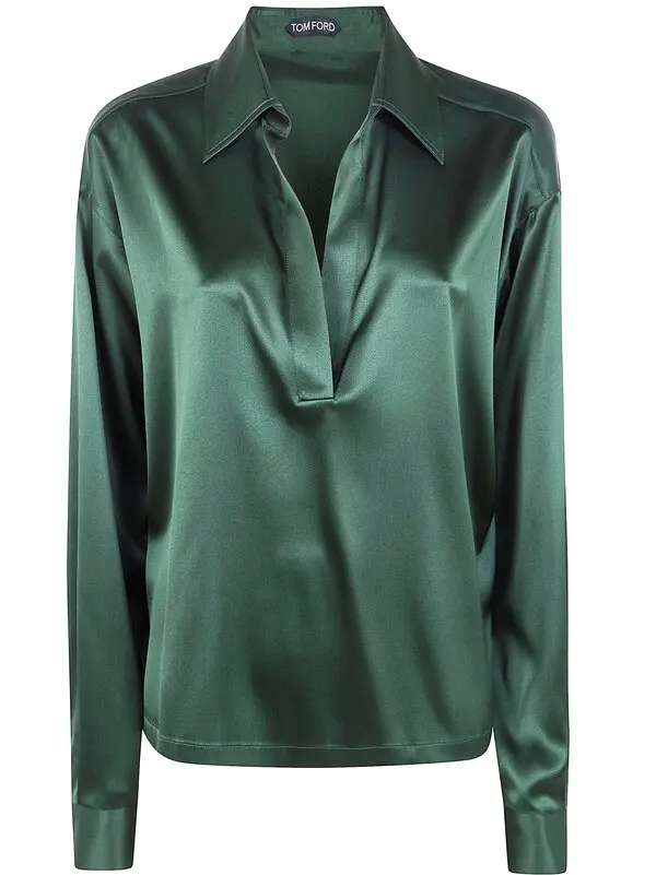 TOM FORD Stretch Silk Satin Polo Shirt - Green