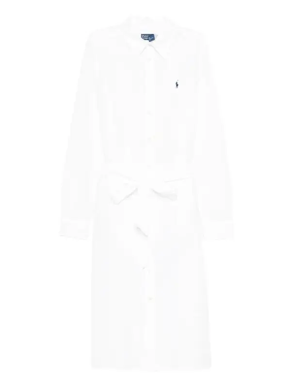 Polo Ralph Lauren Cotton-linen Blend Long Sleeve Midi Shirt Dress - White