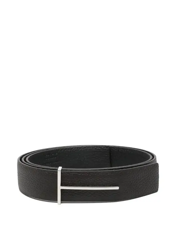 TOM FORD Soft Grain Leather Slim T Belt - Brown