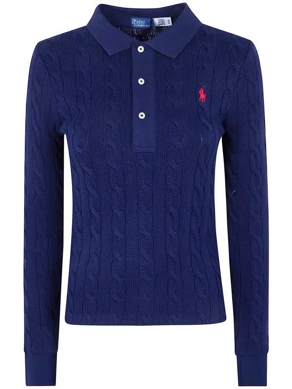 Polo Ralph Lauren Long Sleeve Cable Knit Polo Shirt - Blue
