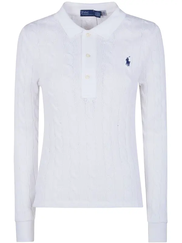 Polo Ralph Lauren Long Sleeve Cable Knit Polo Shirt - White