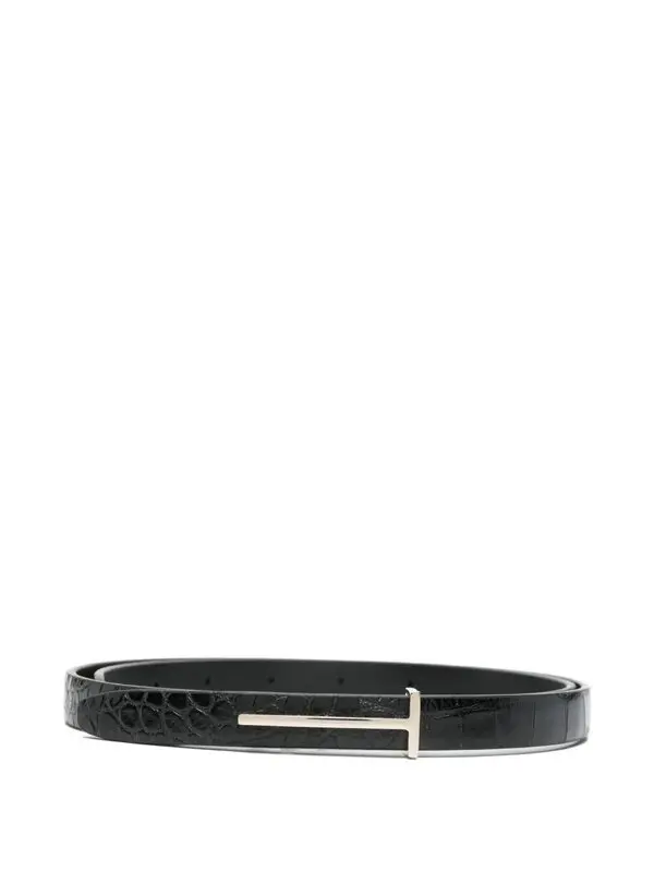 TOM FORD Shiny Stamped Croc Effect Leather Belt - Black