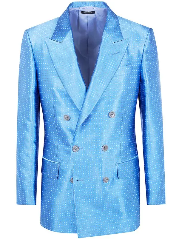 TOM FORD Duchesse Polka Dot Jacquard Double Breasted Jacket - Blue