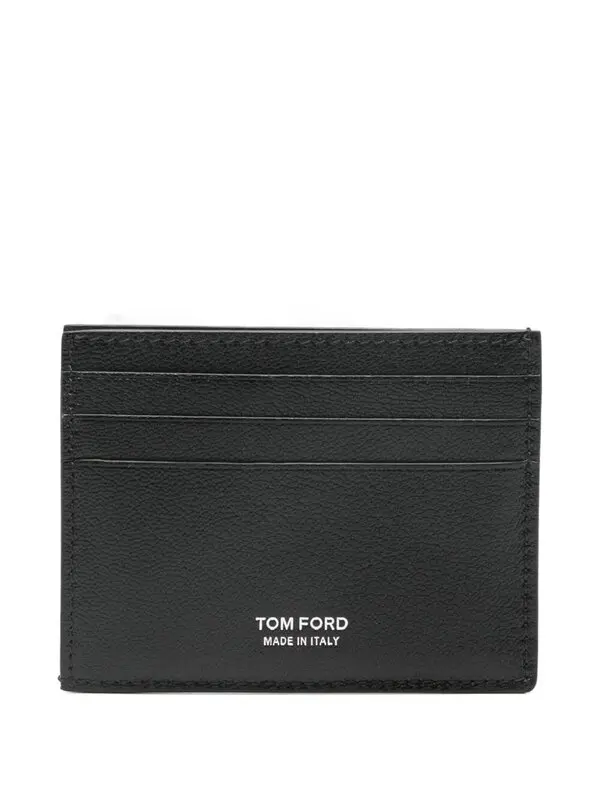 TOM FORD Supple Grain Leather Elongated T Line Card Holder With Centra - Black