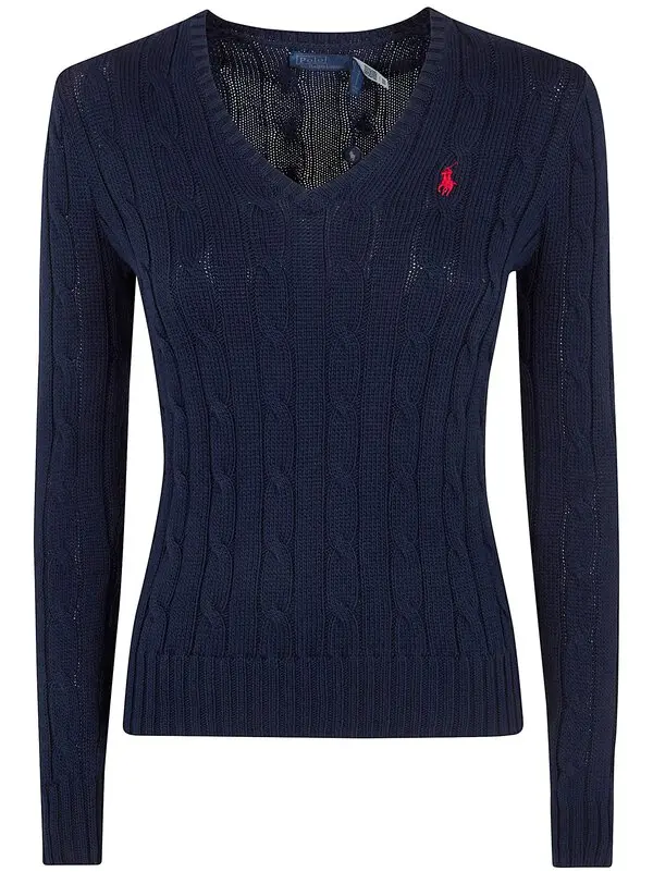 Polo Ralph Lauren Kimberly V-neck Cable Knit Pullover - Blue