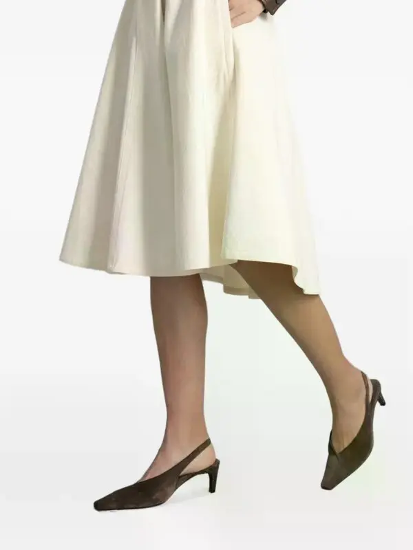 Brunello Cucinelli Suede Monili Embellished Heel Slingback Pumps