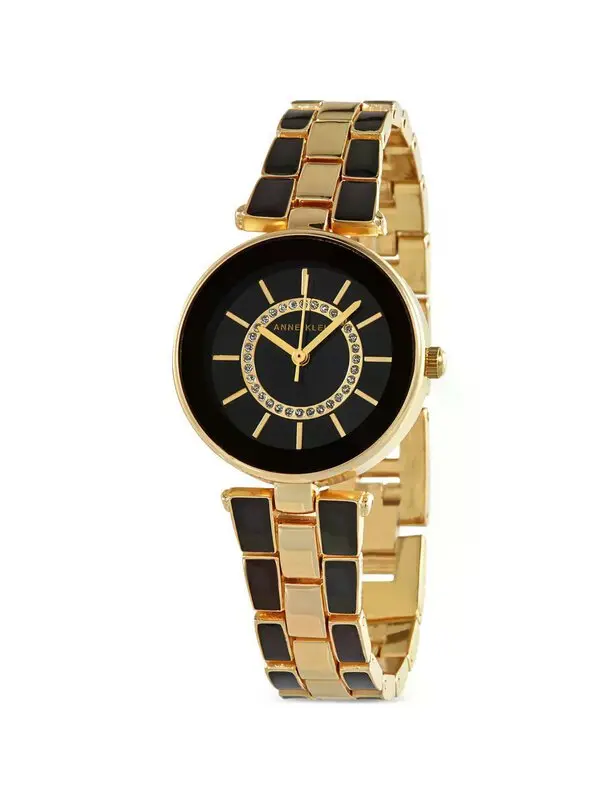Anne Klein Crystal Enamel-inlay 28mm Watch With Bracelet Set - Black