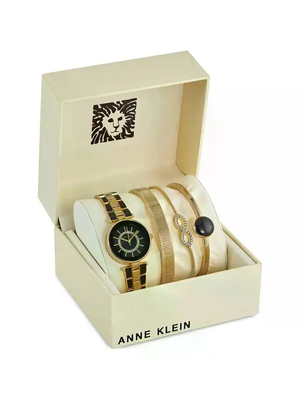 Anne Klein Crystal Enamel-inlay 28mm Watch With Bracelet Set