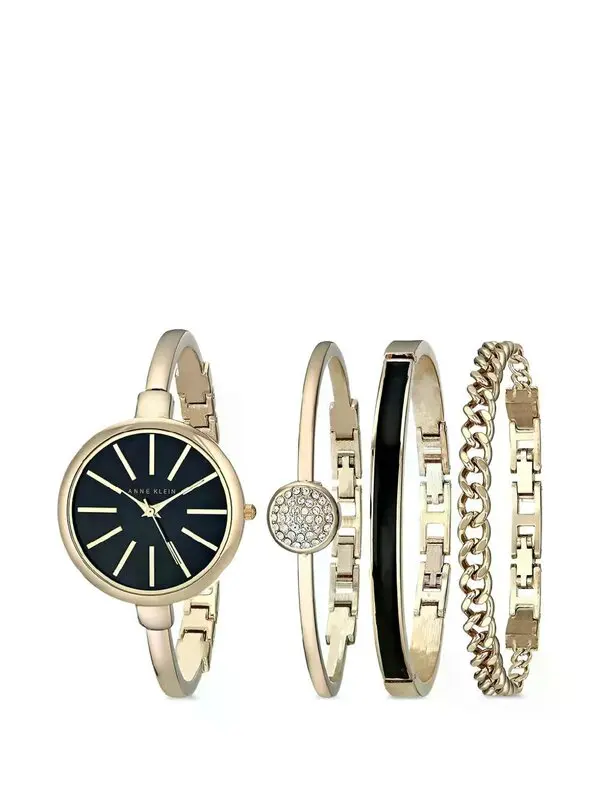 Anne Klein Dial Round Case Watch With Three Bracelets - Black
