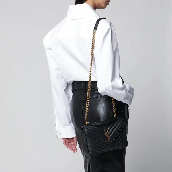 Saint Laurent Medium College Bag In Quilted Leather - Black