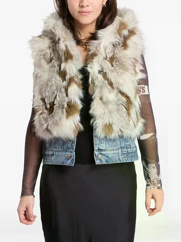 Desigual Faux Fur Panel Gilet - Brown