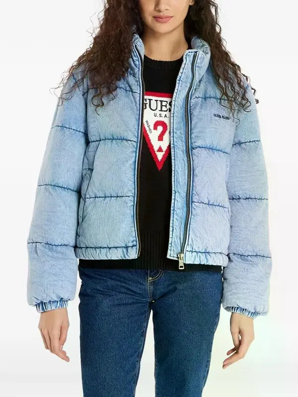 Guess Denim Quilted High Neck Puffer Jacket - Blue