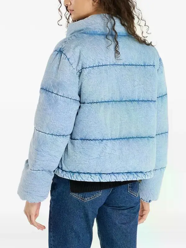 Guess Denim Quilted High Neck Puffer Jacket