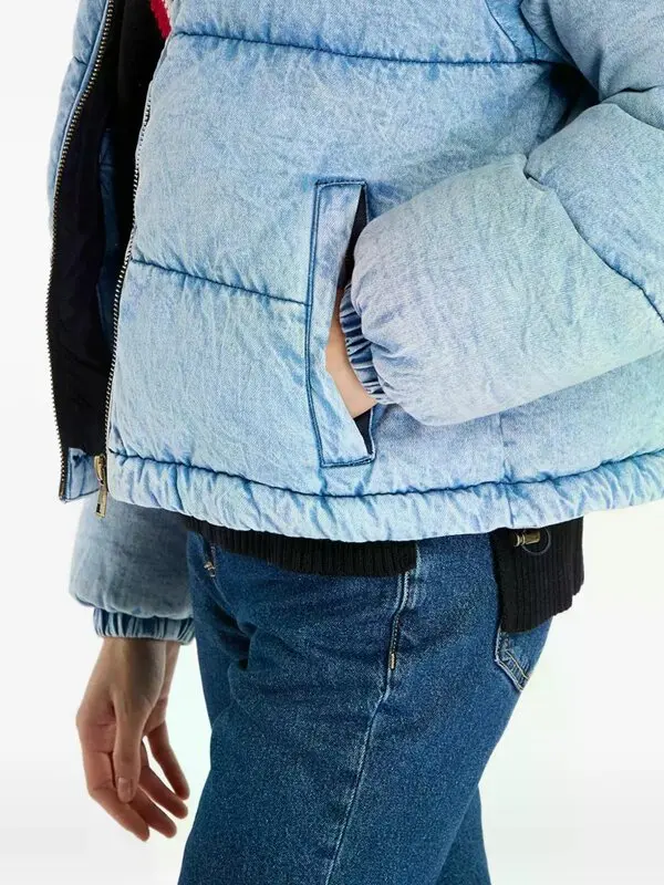 Guess Denim Quilted High Neck Puffer Jacket
