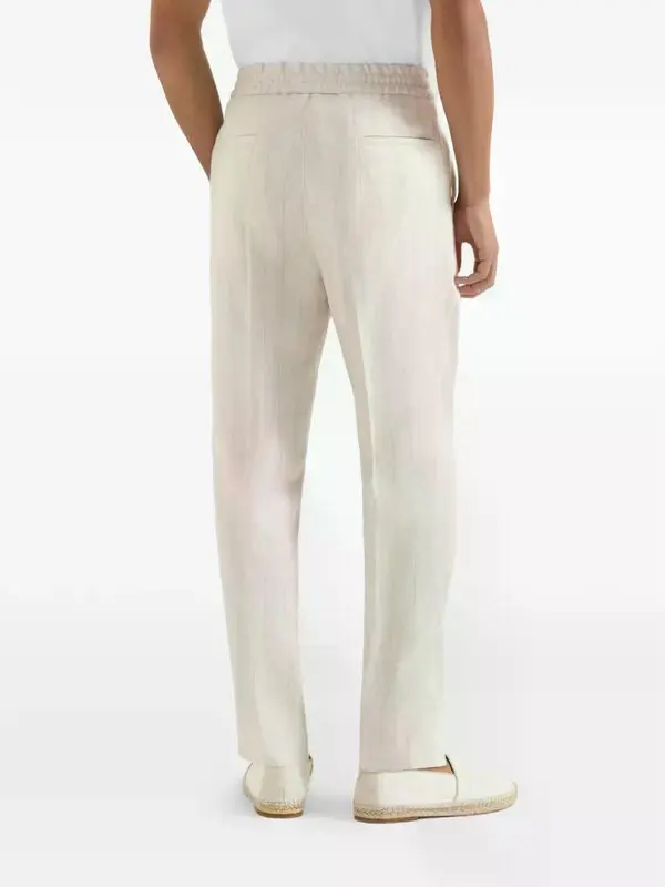 Brunello Cucinelli Linen Chevron Chalk Stripe Trousers With Drawstring And Double Pleats - Neutrals