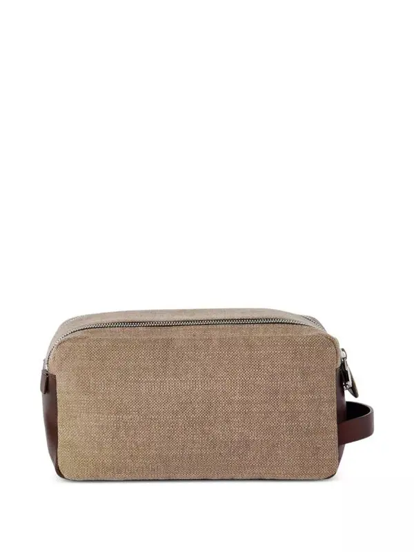 Brunello Cucinelli Water-resistant Canvas And Burnished Calfskin Beauty Case With Double Zipper - Brown