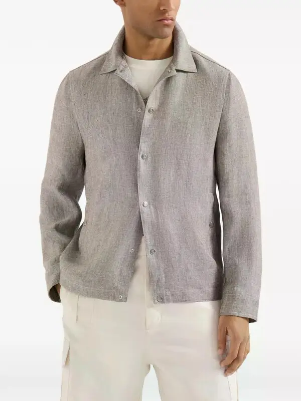Brunello Cucinelli Linen And Hemp Diagonal Outerwear Jacket