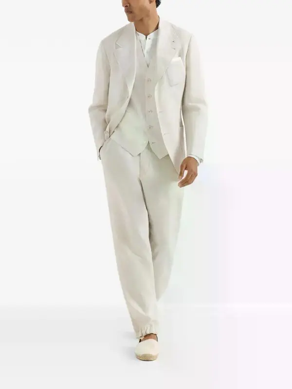 Brunello Cucinelli Linen Micro Chevron Trousers With Drawstring - Neutrals