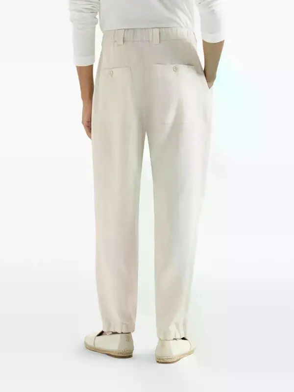 Brunello Cucinelli Linen Micro Chevron Trousers With Drawstring - Neutrals
