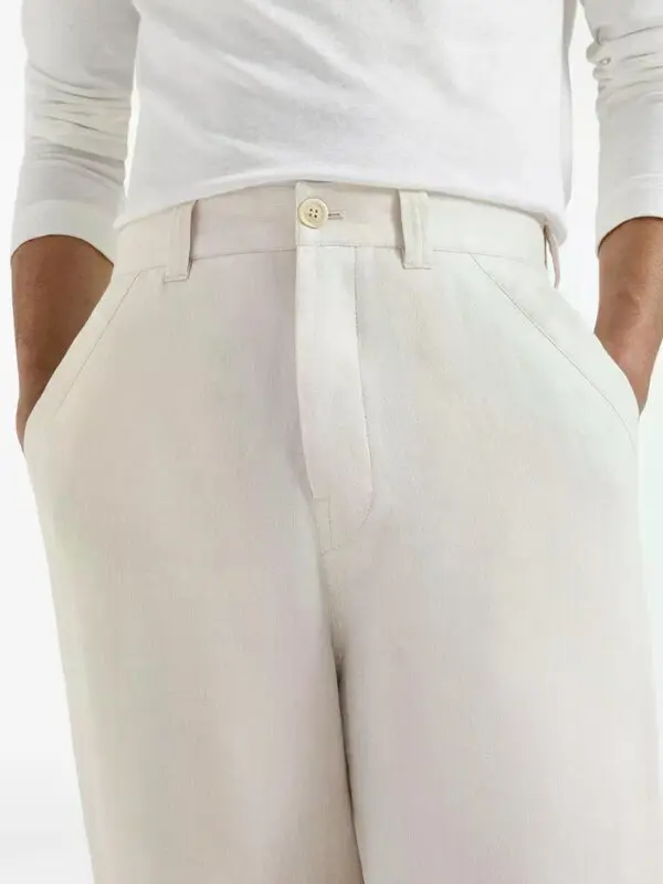 Brunello Cucinelli Linen Micro Chevron Trousers With Drawstring - Neutrals
