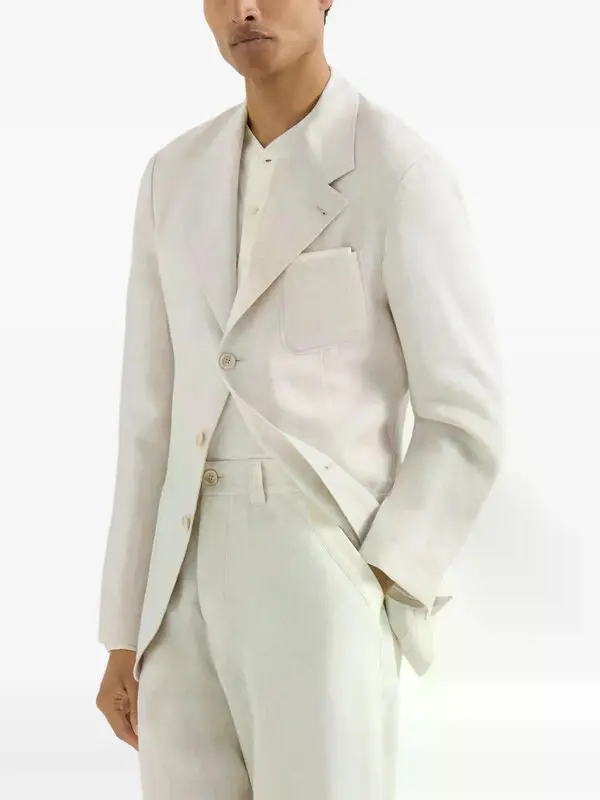 Brunello Cucinelli Linen Micro Chevron Unlined Blazer - Neutrals