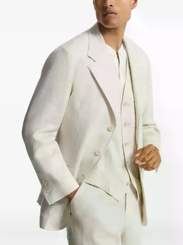 Brunello Cucinelli Linen Micro Chevron Unlined Blazer - Neutrals
