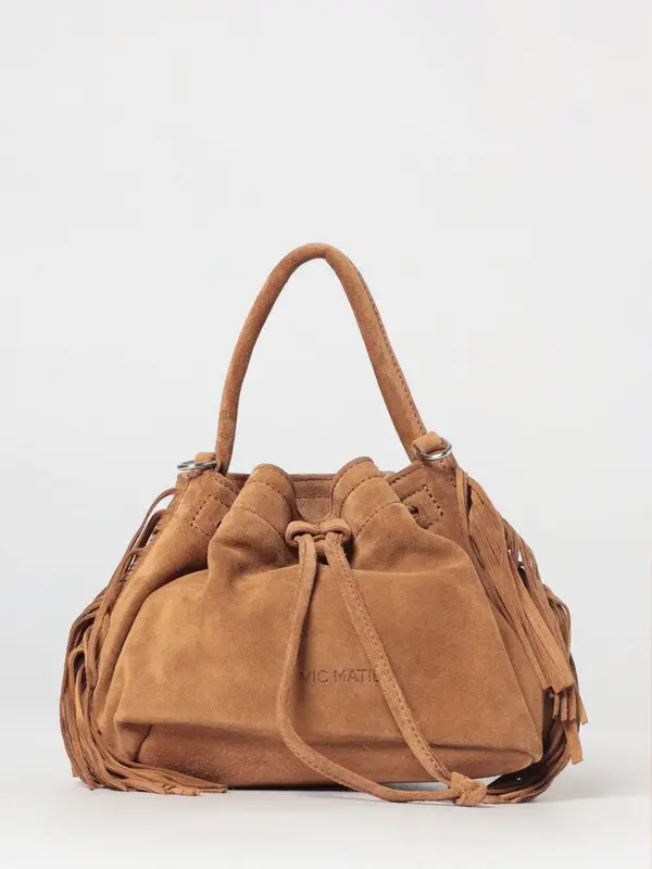 VIC MATIE Fringed Suede Handbag With Drawstring Closure