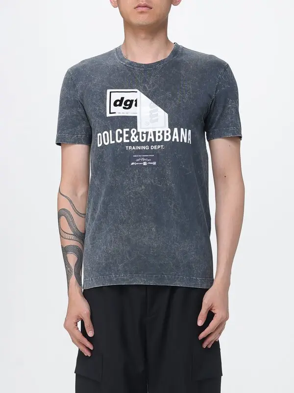Dolce & Gabbana Slim Fit Cotton Crewneck T-shirt With Contrast Logo Print - Black