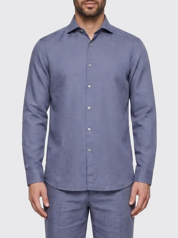 BOSS Cotton And Linen Casual Shirt - Blue