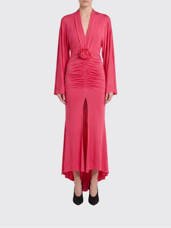 Blumarine Asymmetrical Jersey Sheath Midi Dress With Flower Appliqu