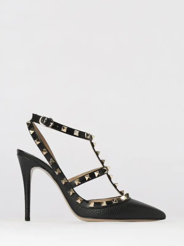 Valentino Garavani Rockstud Hammered Calfskin Pumps - Black