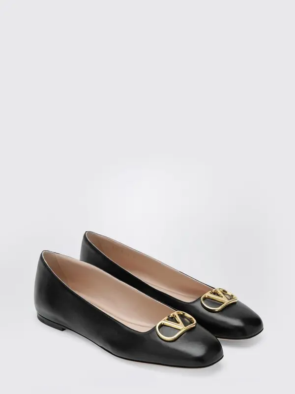 Valentino Garavani Vlogo Signature Leather Ballerinas - Black