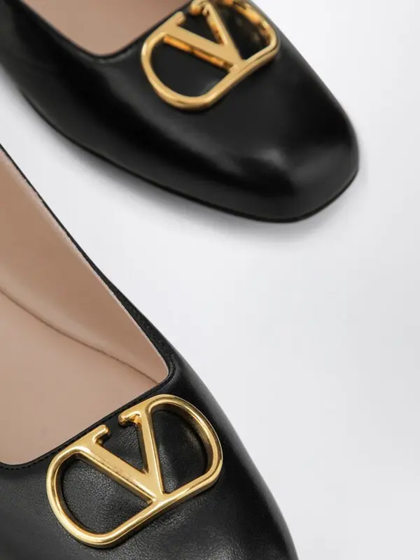 Valentino Garavani Vlogo Signature Leather Ballerinas - Black