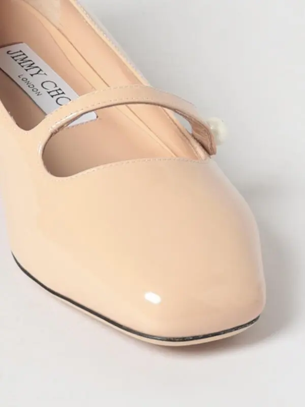 JIMMY CHOO Elisa Patent Leather Mary Jane Ballerinas With Pearl Embellishment