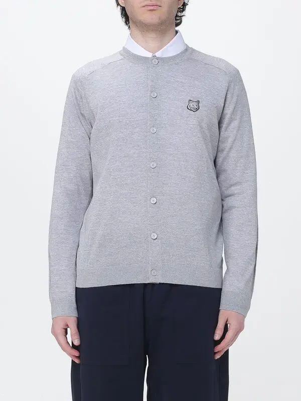 Maison Kitsuné Wool Cardigan With Embroidered Logo - Grey