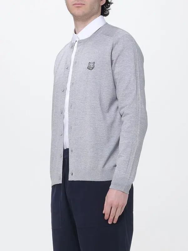 Maison Kitsuné Wool Cardigan With Embroidered Logo - Grey