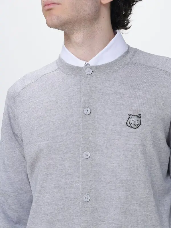 Maison Kitsuné Wool Cardigan With Embroidered Logo - Grey