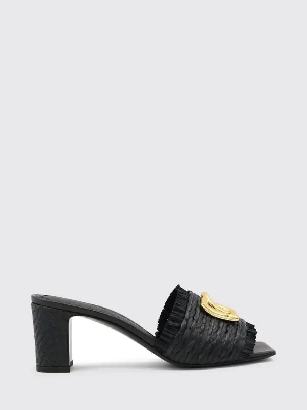 Dolce & Gabbana Raffia Mules With Dg Monogram - Black
