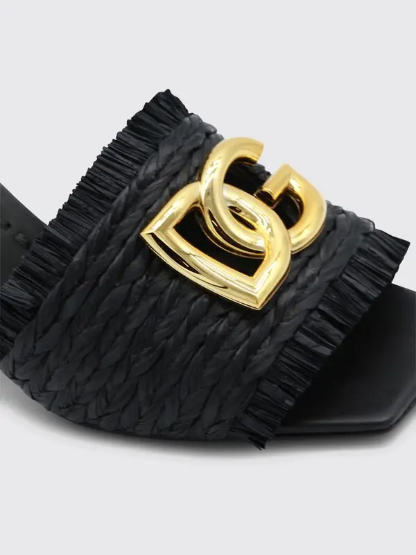 Dolce & Gabbana Raffia Mules With Dg Monogram - Black
