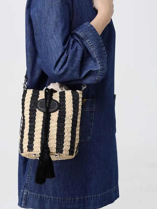 Valentino Garavani Striped Crochet Raffia Bucket Bag
